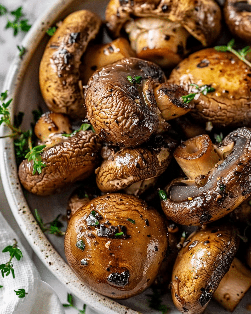 Roasted Garlic and Herb Button Mushrooms | Kitchen Martha