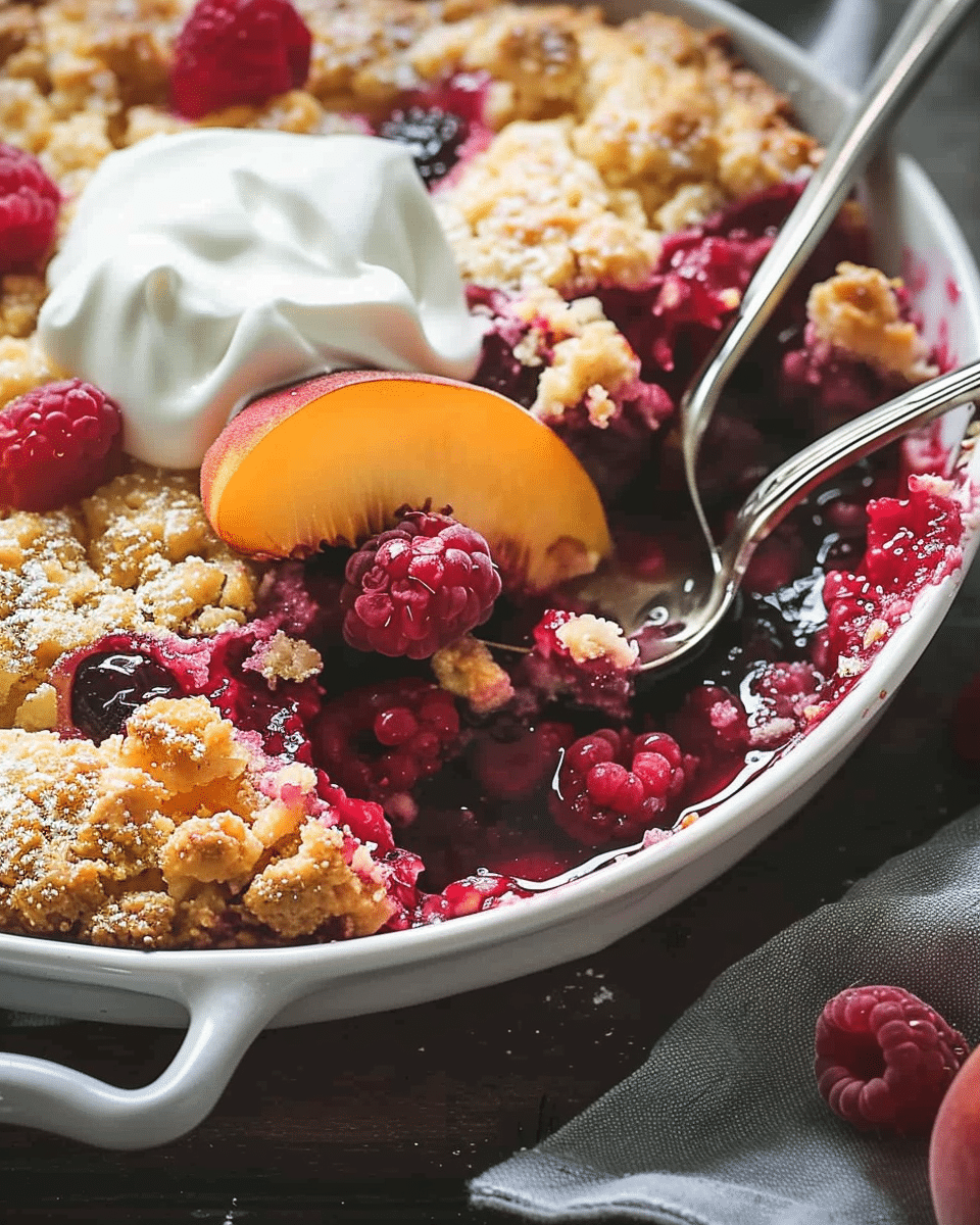 Simple Peach Raspberry Cobbler | Kitchen Martha